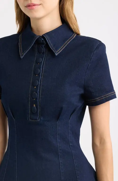 Oddmuse Pleated Denim Fit & Flare Minidress - Dark Blue