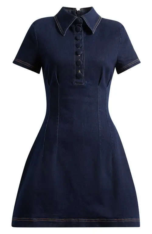 Oddmuse Pleated Denim Fit & Flare Minidress - Dark Blue