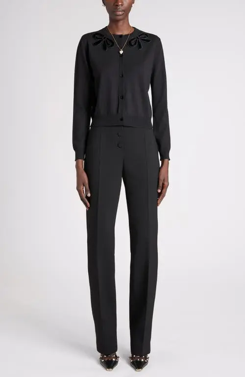 Valentino Garavani Embroidered Bow Appliqué Virgin Wool Cardigan