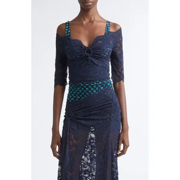Rabanne Trompe L'oeil Lace Top - Deep Navy