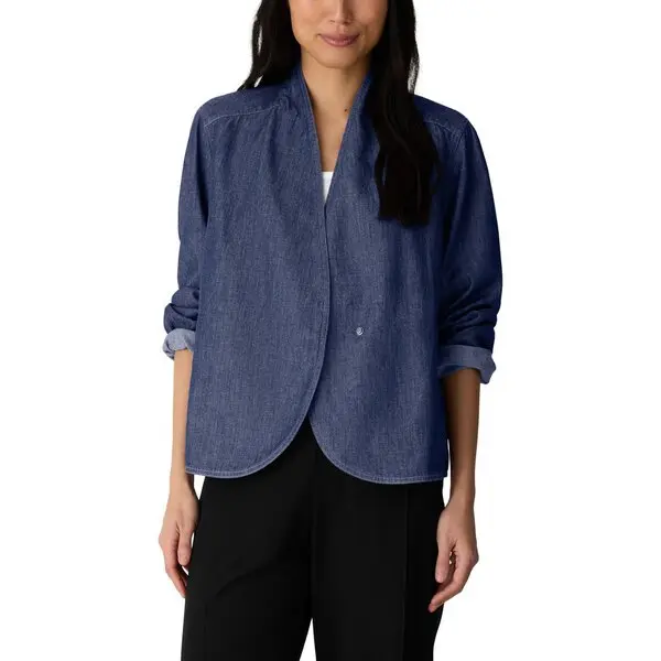 Eileen Fisher Organic Cotton Curved Front Jacket - Dark Indigo