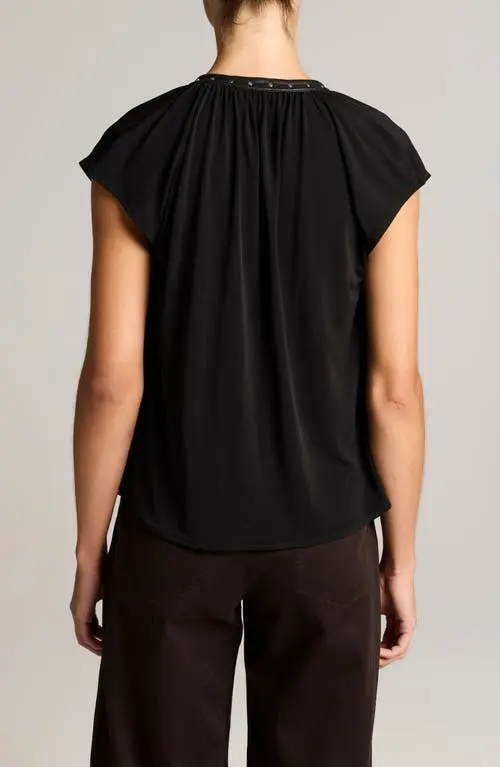 Vince Studded Split Neck Jersey Top