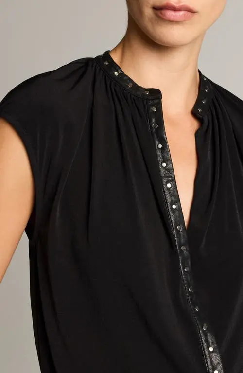 Vince Studded Split Neck Jersey Top
