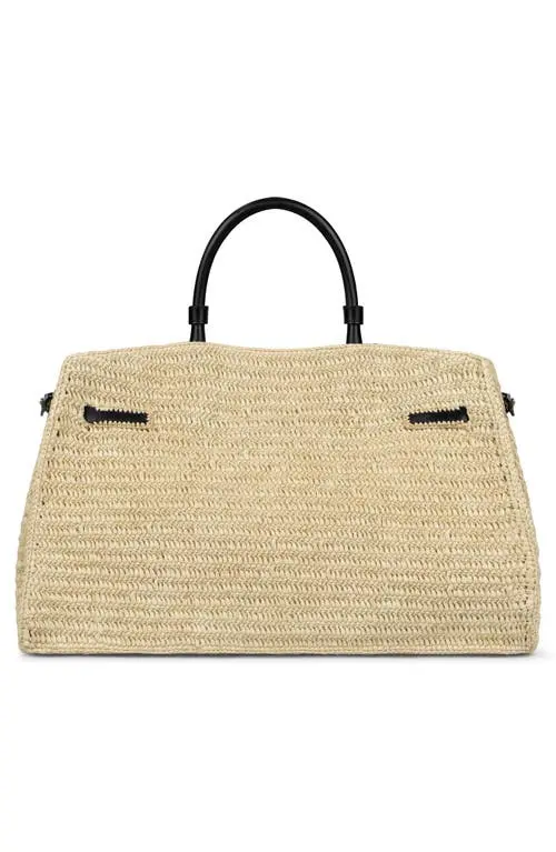 DEMELLIER The Hudson Woven Raffia & Leather Top Handle Bag