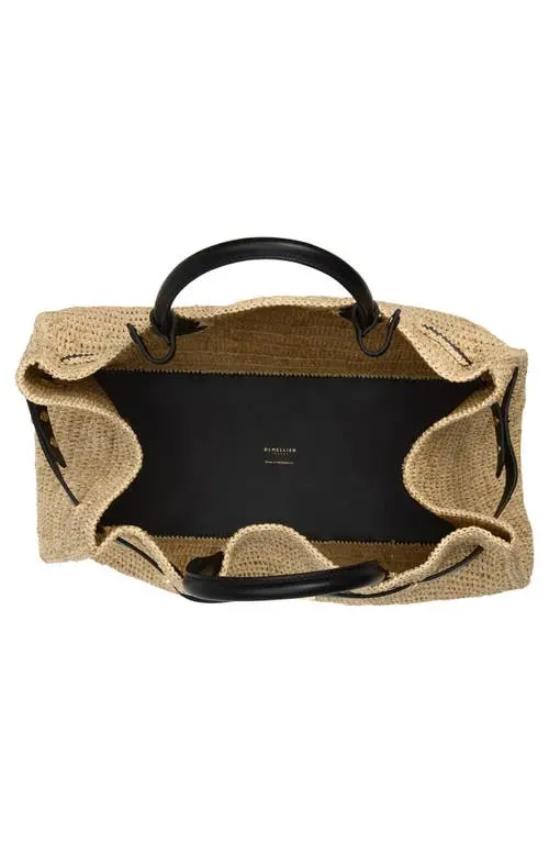 DEMELLIER The Hudson Woven Raffia & Leather Top Handle Bag