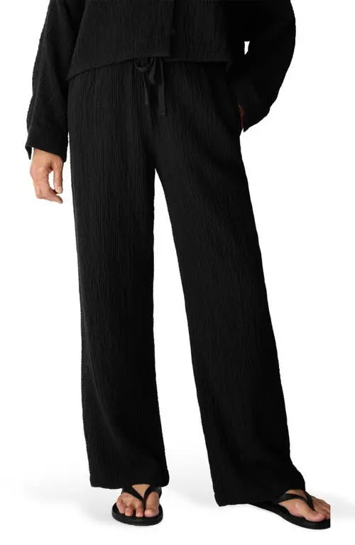 Eileen Fisher Crinkled Stretch Organic Cotton Drawstring Pants - Black