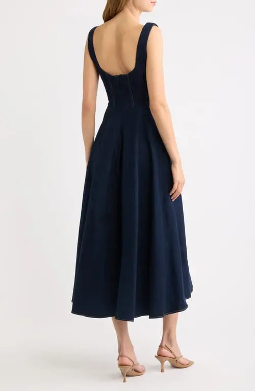 Oddmuse Square Neck Denim Midi Dress - Dark Blue