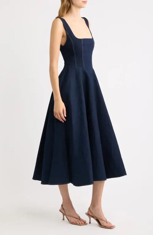 Oddmuse Square Neck Denim Midi Dress - Dark Blue
