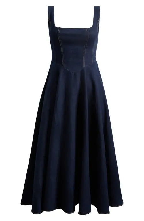 Oddmuse Square Neck Denim Midi Dress - Dark Blue