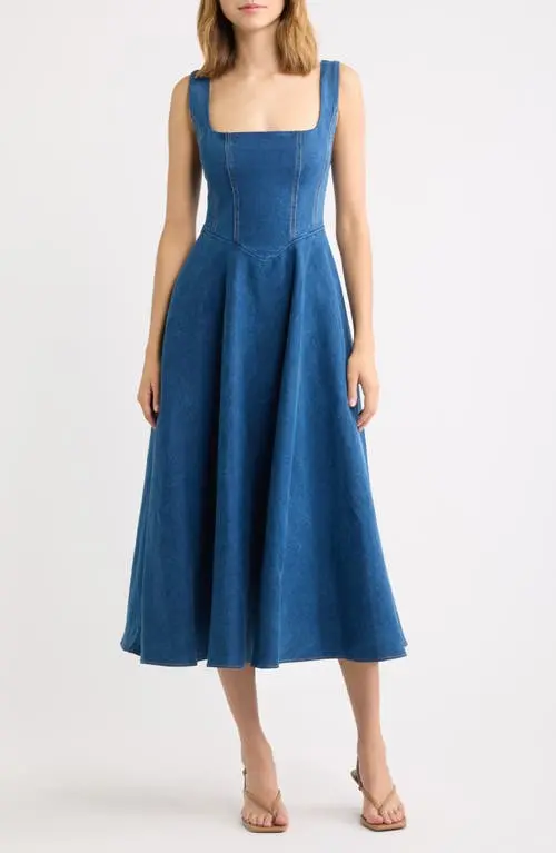 Oddmuse Square Neck Denim Midi Dress - Light Blue