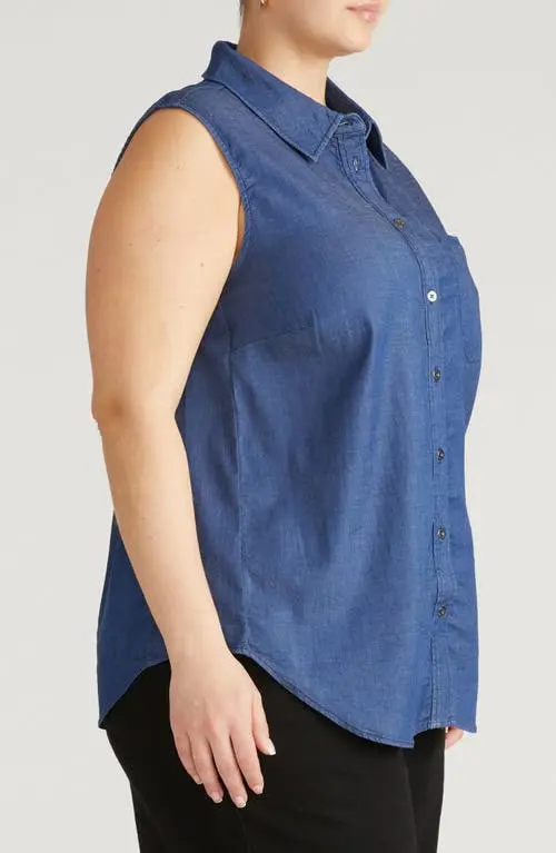 Universal Standard Perfect Sleeveless Chambray Shirt - Midnight Blue