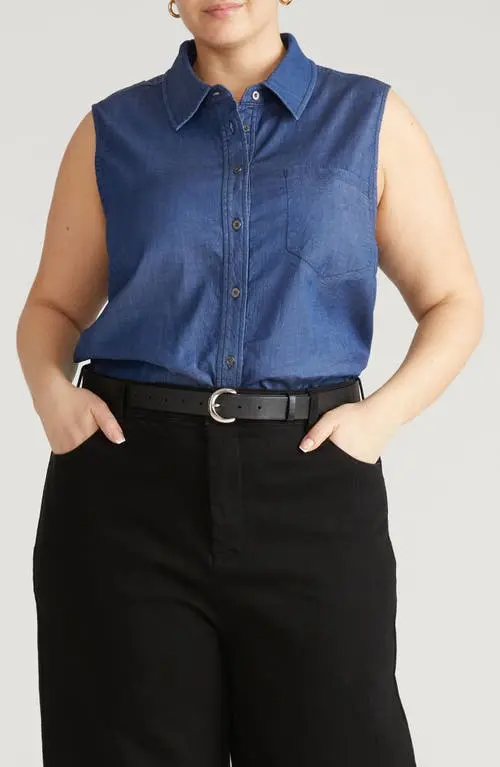 Universal Standard Sleeveless Chambray Shirt - Midnight Blue