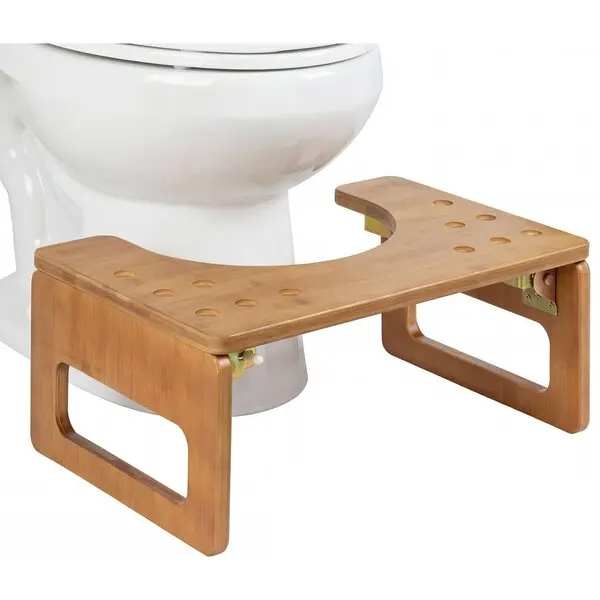 JONATHAN Y Koji 7 In. H Handcrafted Foldable Space-saving Squat Toilet Potty Step Stool - Brown
