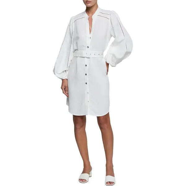 L'AGENCE Belted Long Sleeve Linen Dress - White