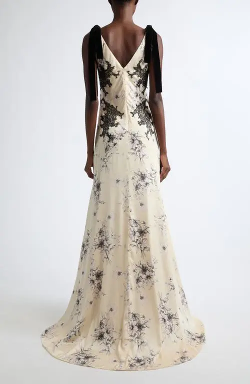Cinq À Sept Hand-sketched Floral Lace Inset Gown