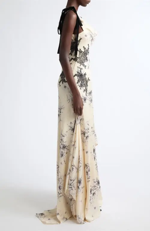 Cinq À Sept Hand-sketched Floral Lace Inset Gown