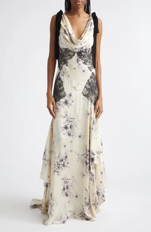 Cinq À Sept Hand-sketched Floral Lace Inset Gown