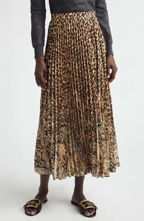 Etro Mixed Print Pleated Midi Skirt