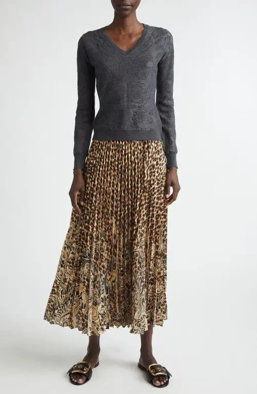 Etro Mixed Print Pleated Midi Skirt