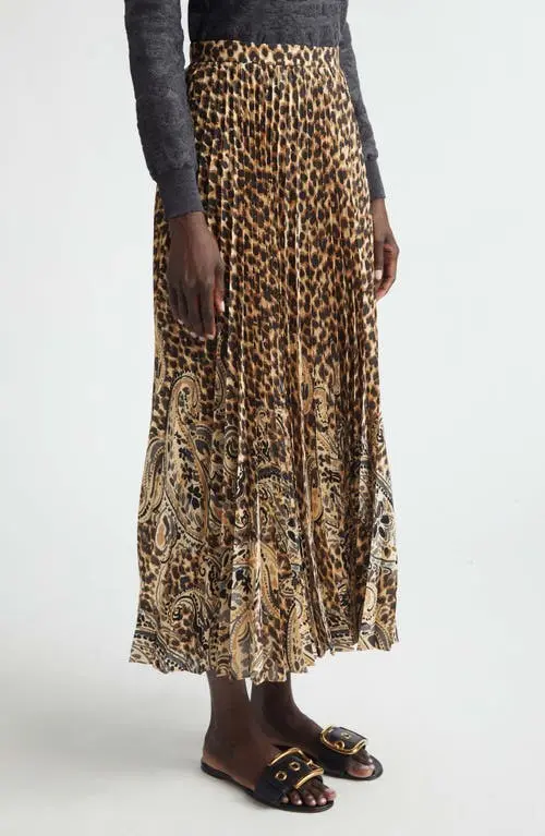 Etro Mixed Print Pleated Midi Skirt