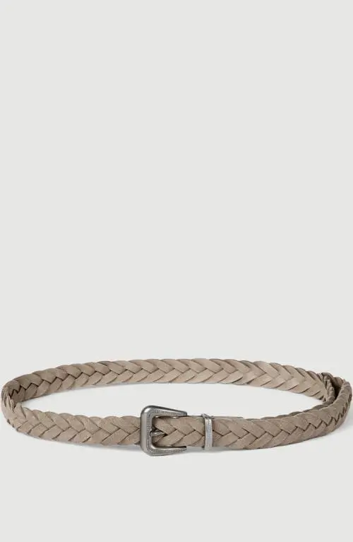 Brunello Cucinelli Braided Leather Belt With Monili - Light Grey