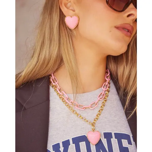 EMMA PILLS 14k Yellow Gold-plated Brass Vintage Finish Heart Pendant Necklace - Candy Pink