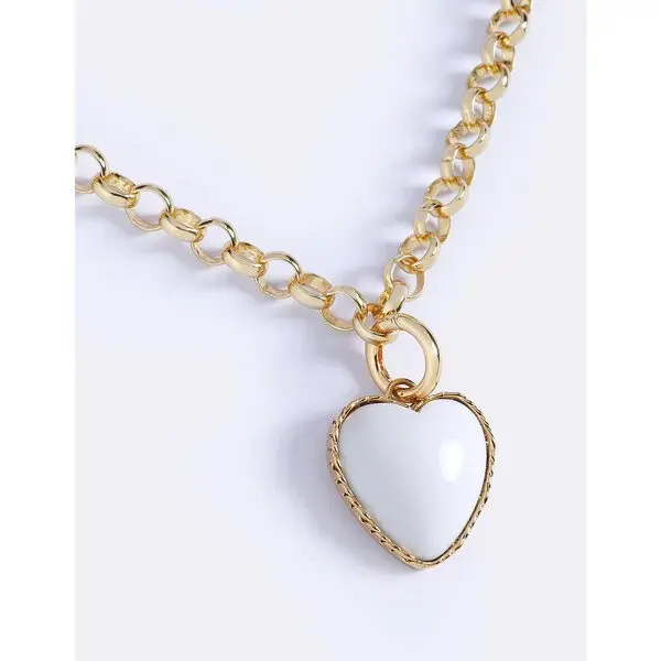 EMMA PILLS 14k Yellow Gold-plated Brass Vintage Finish Heart Pendant Necklace - White Glo