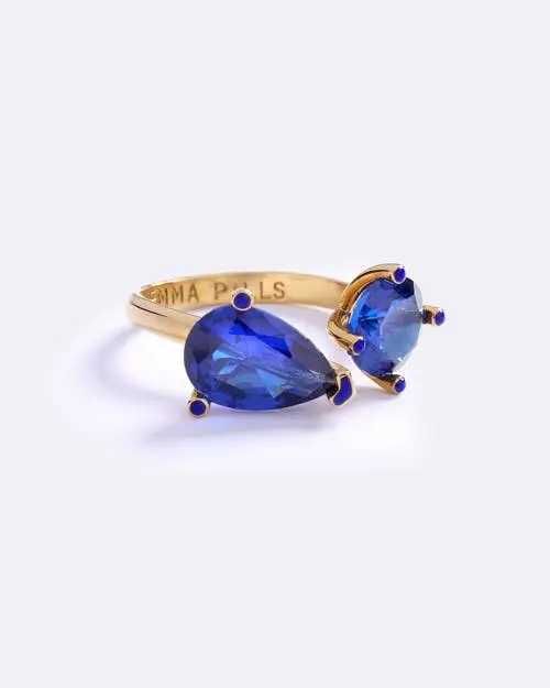 EMMA PILLS Icebergs Ring With Crystal Stones And Enamel Detailing - Blue Glow