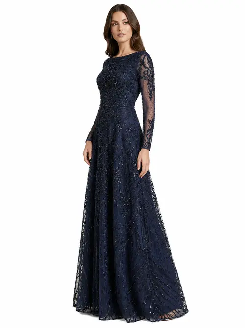 LARA NEW YORK Long Sleeve Embroidered Gown