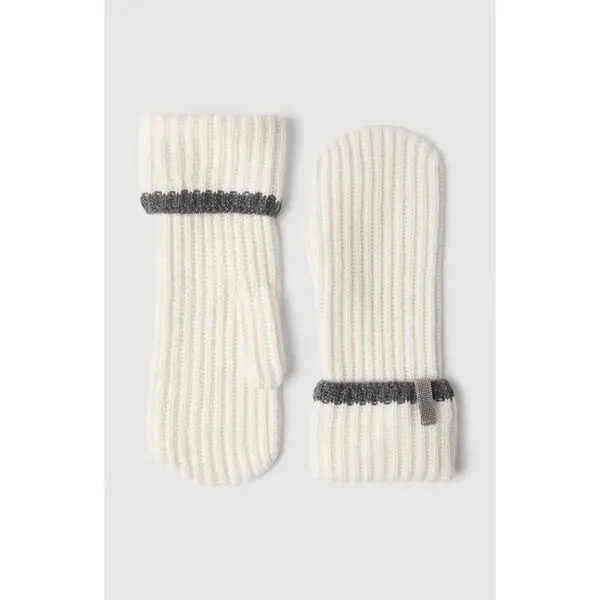 Brunello Cucinelli Cashmere Ribbed Mittens With Monili Detail - Panama