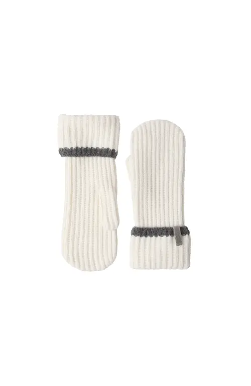 Brunello Cucinelli Cashmere Ribbed Mittens With Monili Detail - Panama