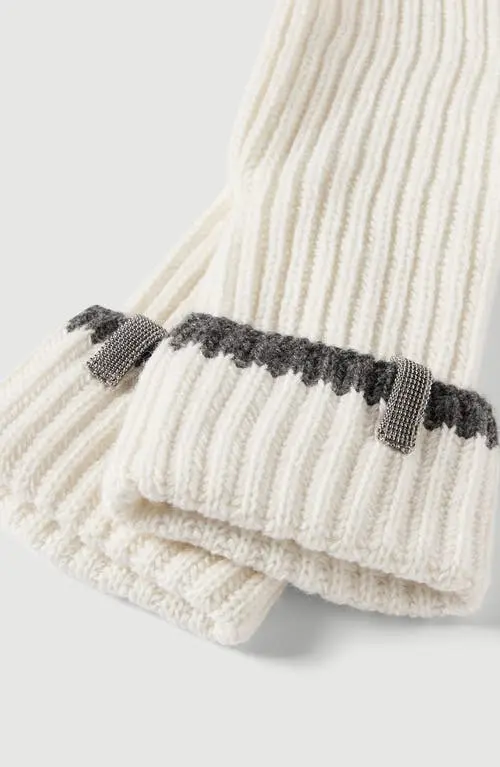 Brunello Cucinelli Cashmere Ribbed Mittens With Monili Detail - Panama