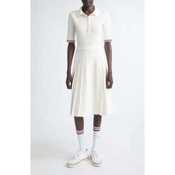 Thom Browne Pointelle Rib Stitch Polo Dress - White