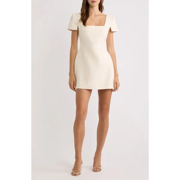 Oddmuse Square Neck Puff Sleeve Fit & Flare Minidress - Cream