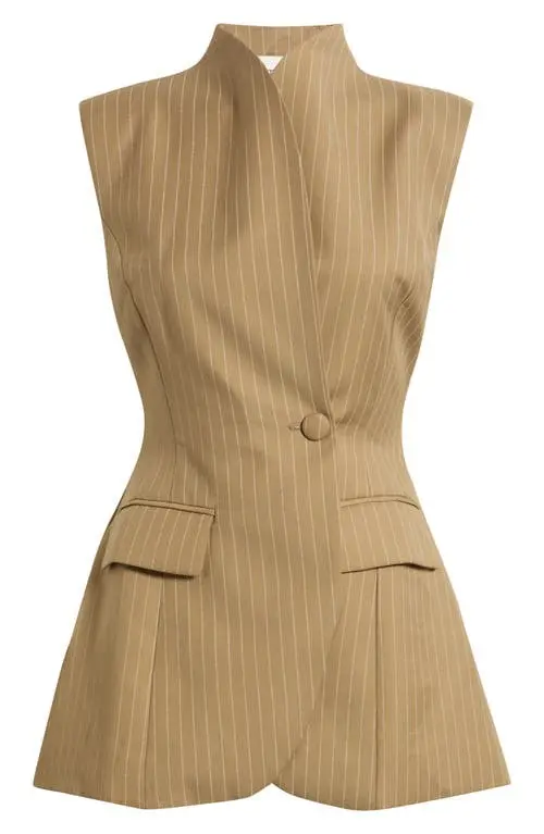 Oddmuse Pinstripe Sleeveless Blazer - Camel