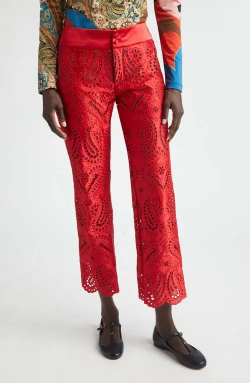 Etro Paisley Eyelet Duchess Satin Trousers - Red
