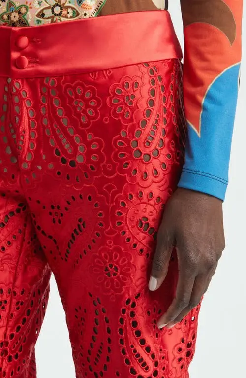 Etro Paisley Eyelet Duchess Satin Trousers