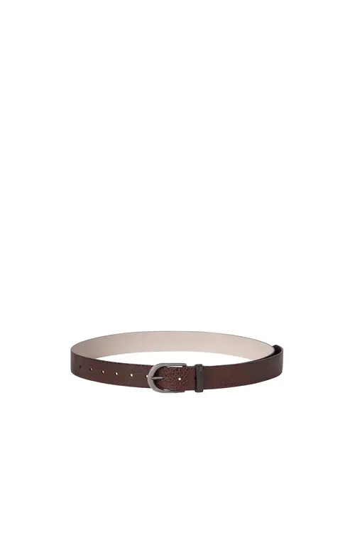 Brunello Cucinelli Glossy Hammered Calfskin Belt With Monili - Light Grey