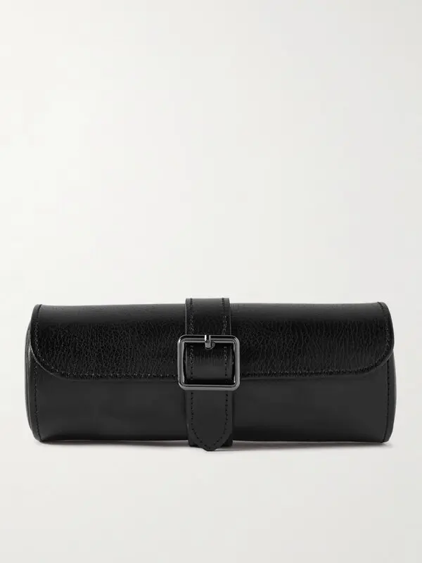 Wolf British Racing Pebble-grain Leather Watch Roll - Black