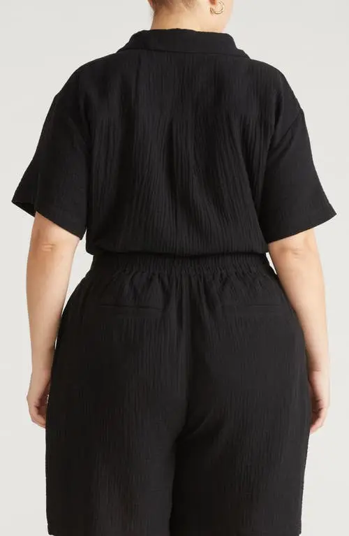 Universal Standard Toni High-low Button-down Cotton Gauze Top - Black