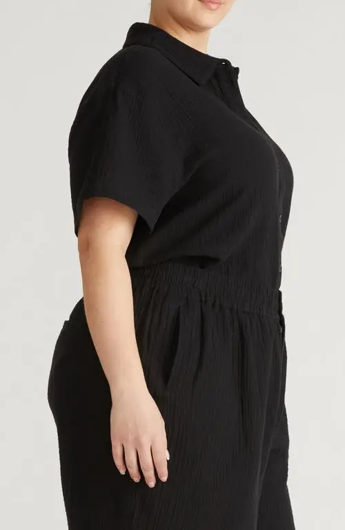 Universal Standard Toni High-low Button-down Cotton Gauze Top - Black