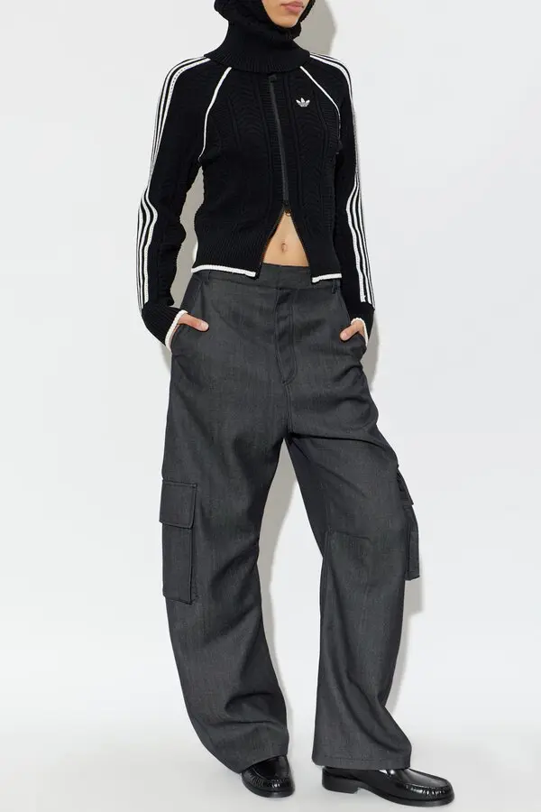 ADIDAS ORIGINALS Cardigan With Detachable Hood And Herringbone Pattern - Black