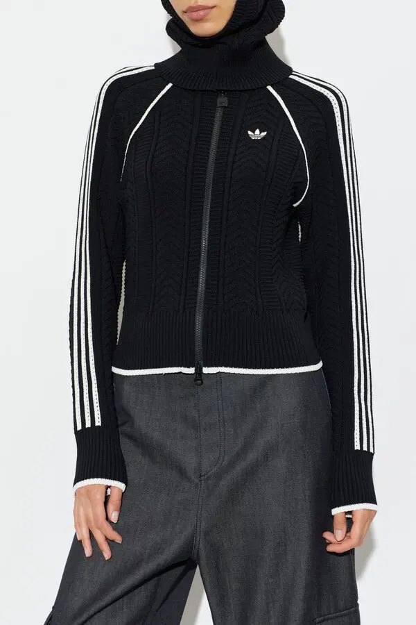 ADIDAS ORIGINALS Cardigan With Detachable Hood And Herringbone Pattern - Black