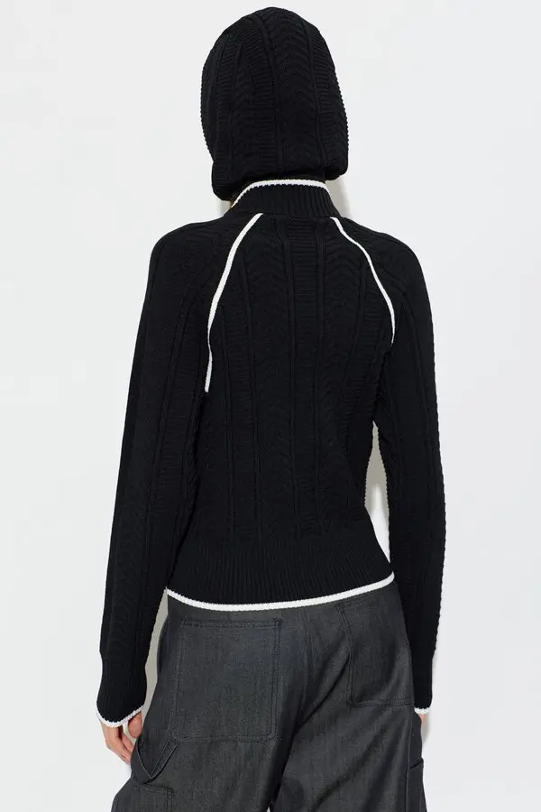 ADIDAS ORIGINALS Cardigan With Detachable Hood And Herringbone Pattern - Black
