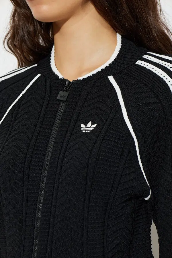 ADIDAS ORIGINALS Cardigan With Detachable Hood And Herringbone Pattern - Black