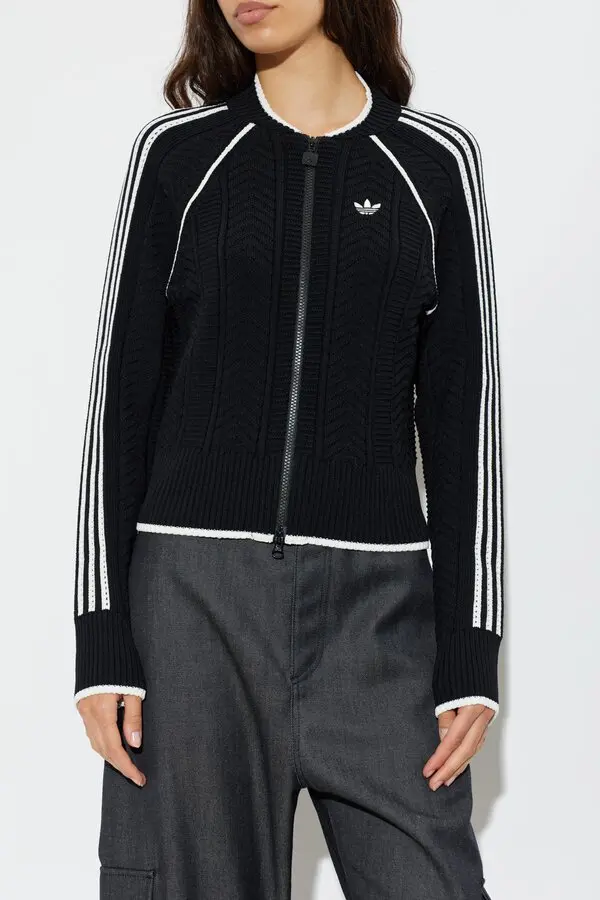 ADIDAS ORIGINALS Cardigan With Detachable Hood And Herringbone Pattern - Black