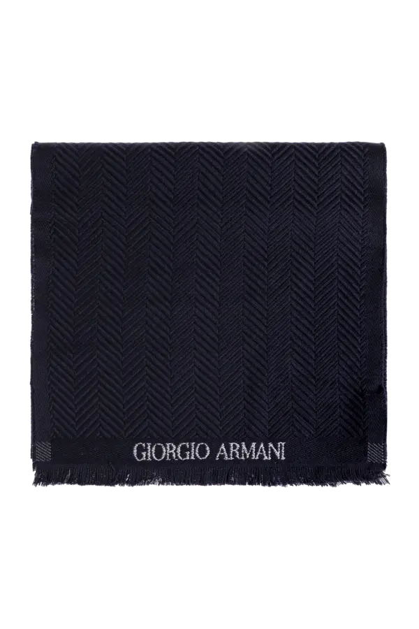 Giorgio Armani Wool Scarf With Herringbone Pattern