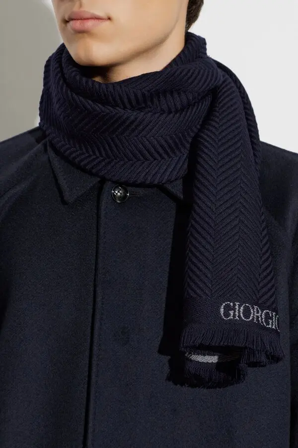 Giorgio Armani Wool Scarf With Herringbone Pattern