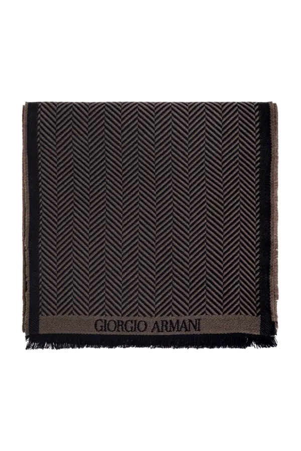 Giorgio Armani Wool Scarf With Herringbone Pattern