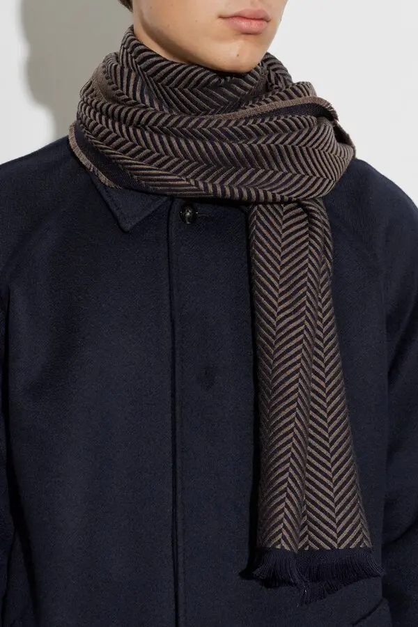 Giorgio Armani Wool Scarf With Herringbone Pattern